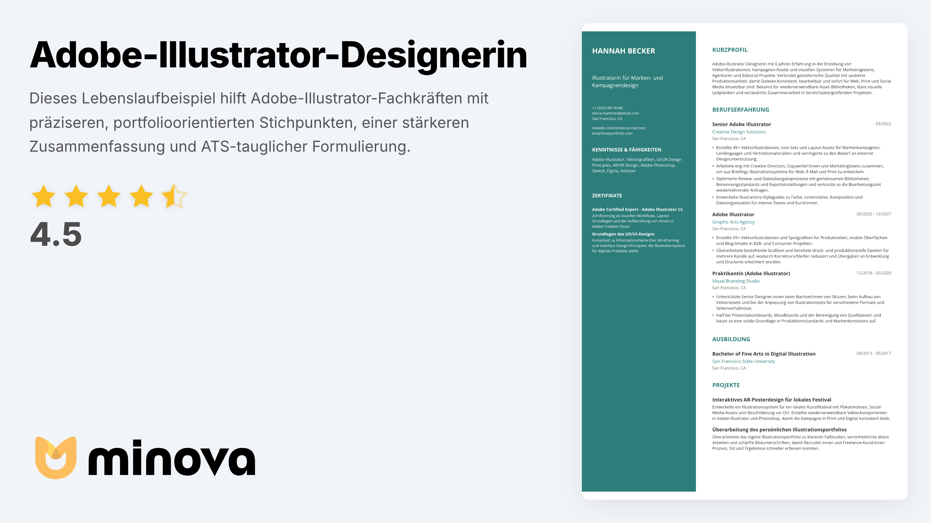 Adobe-Illustrator-Designerin Lebenslauf Muster | Minova - Resume AI ...