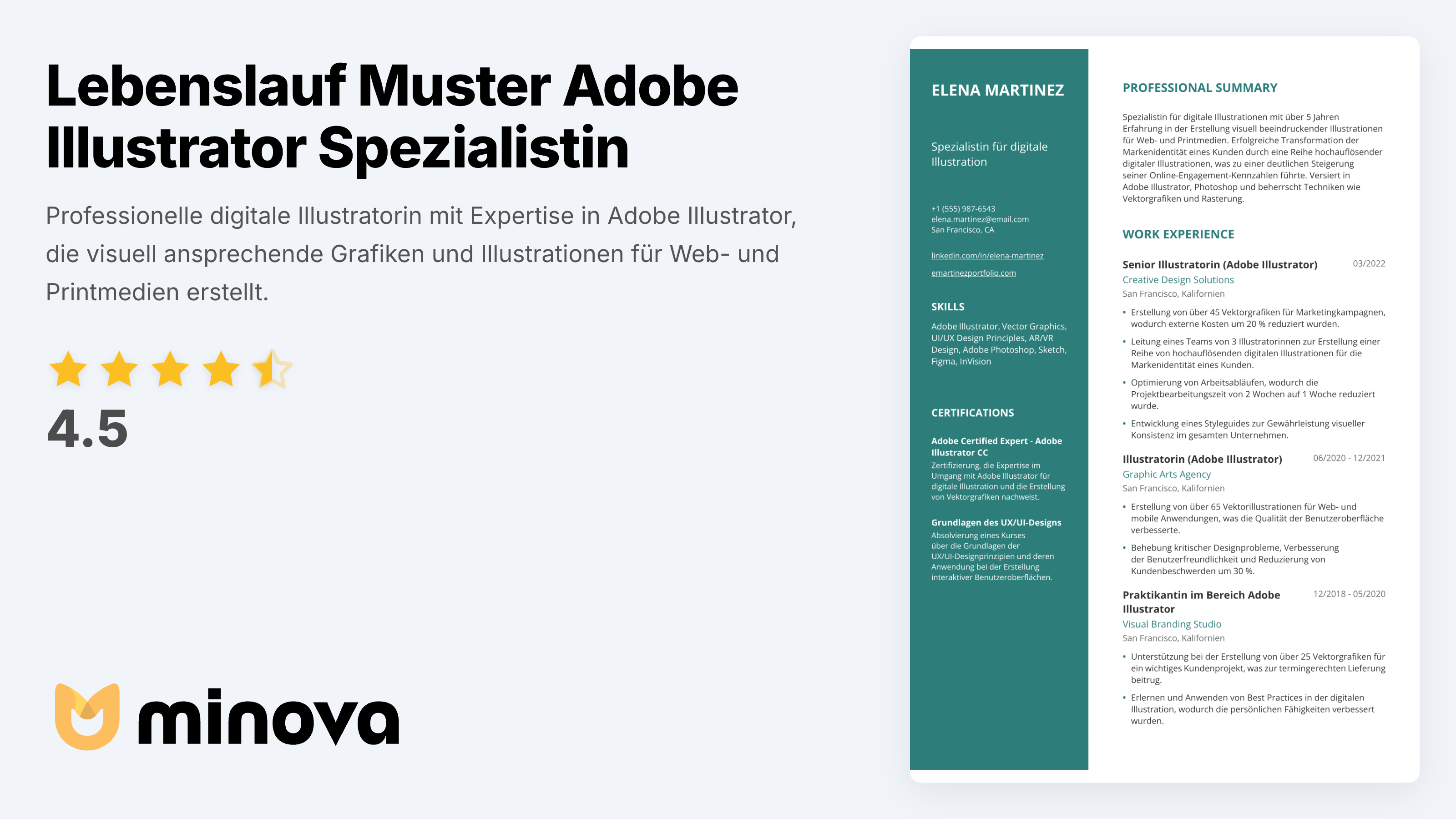 Adobe-Illustrator-Spezialistin Lebenslauf Muster | Minova - Resume AI ...