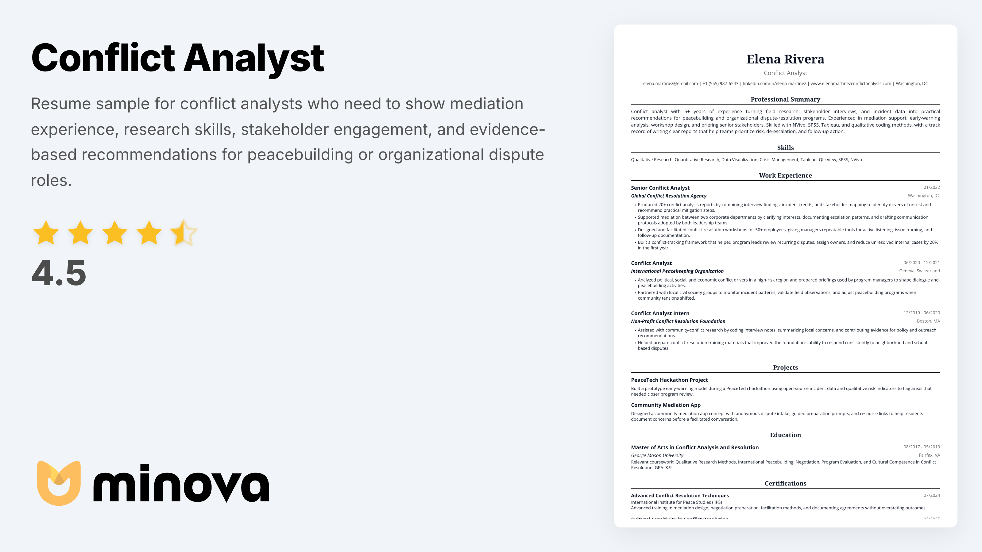 Conflict Analyst Resume Example for 2026 | Minova - Resume AI Assistant