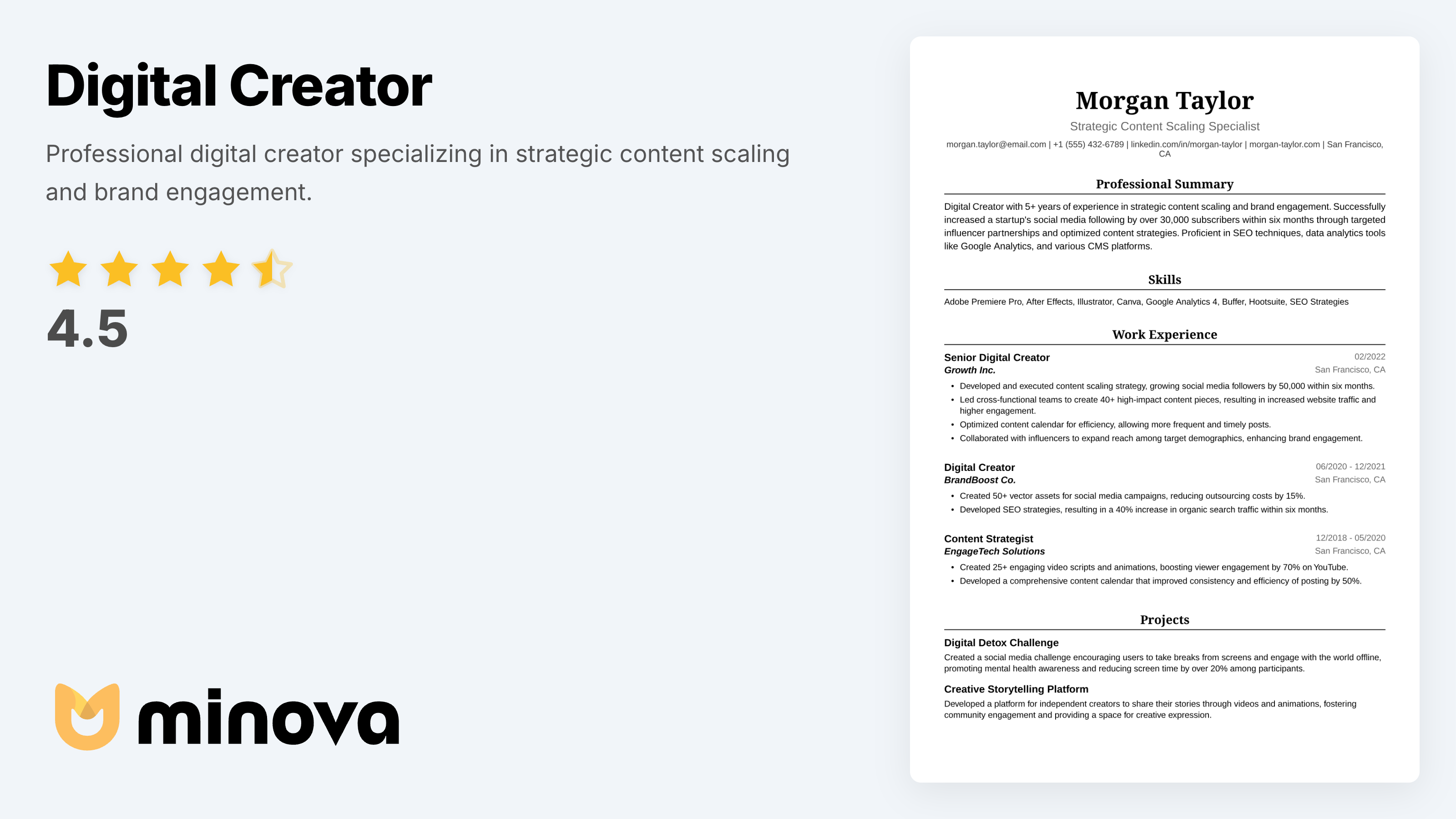 Digital Creator Resume Example - Professional Template | Minova ...