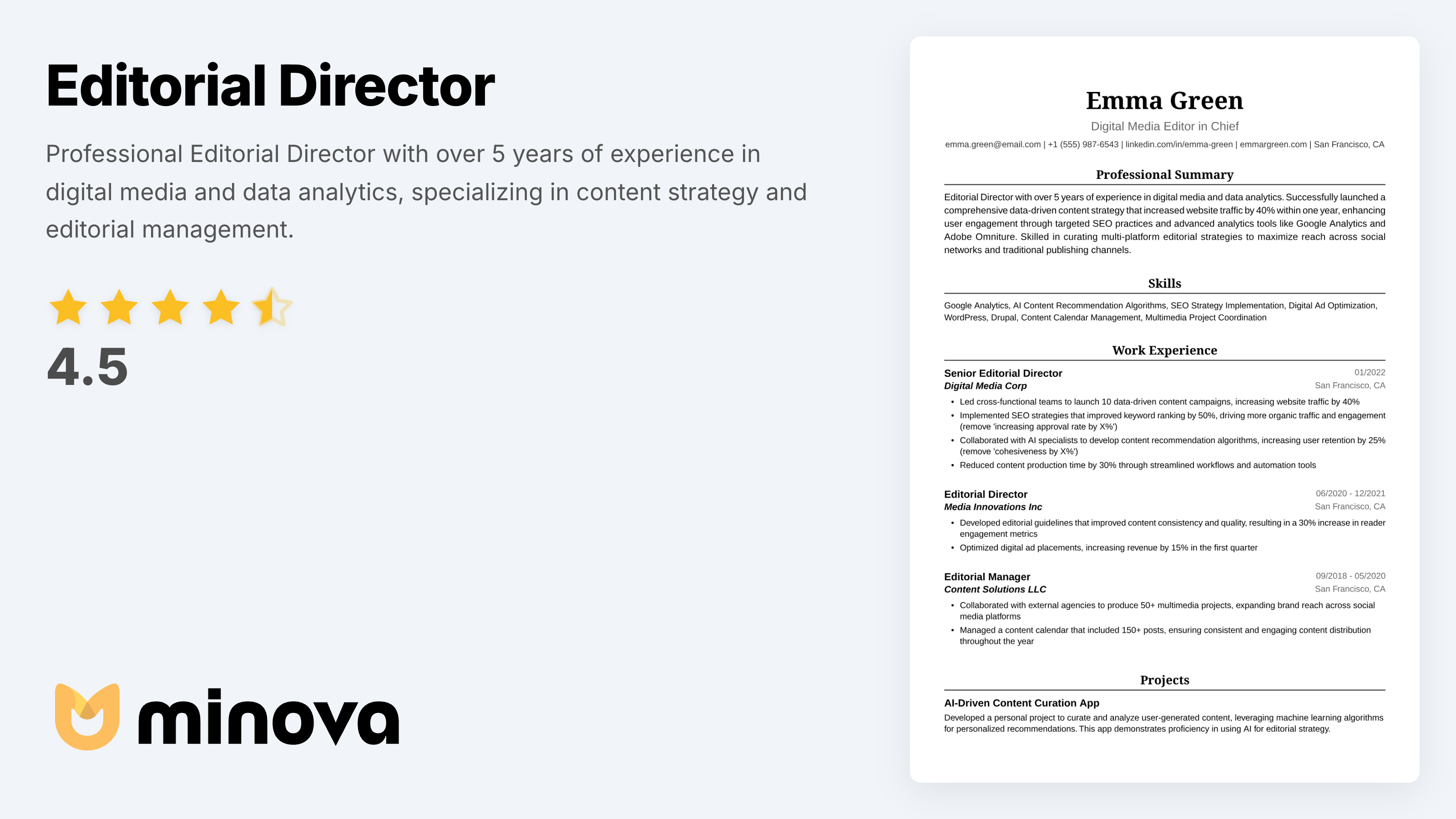 Editorial Director Resume Example - Professional Template | Minova ...