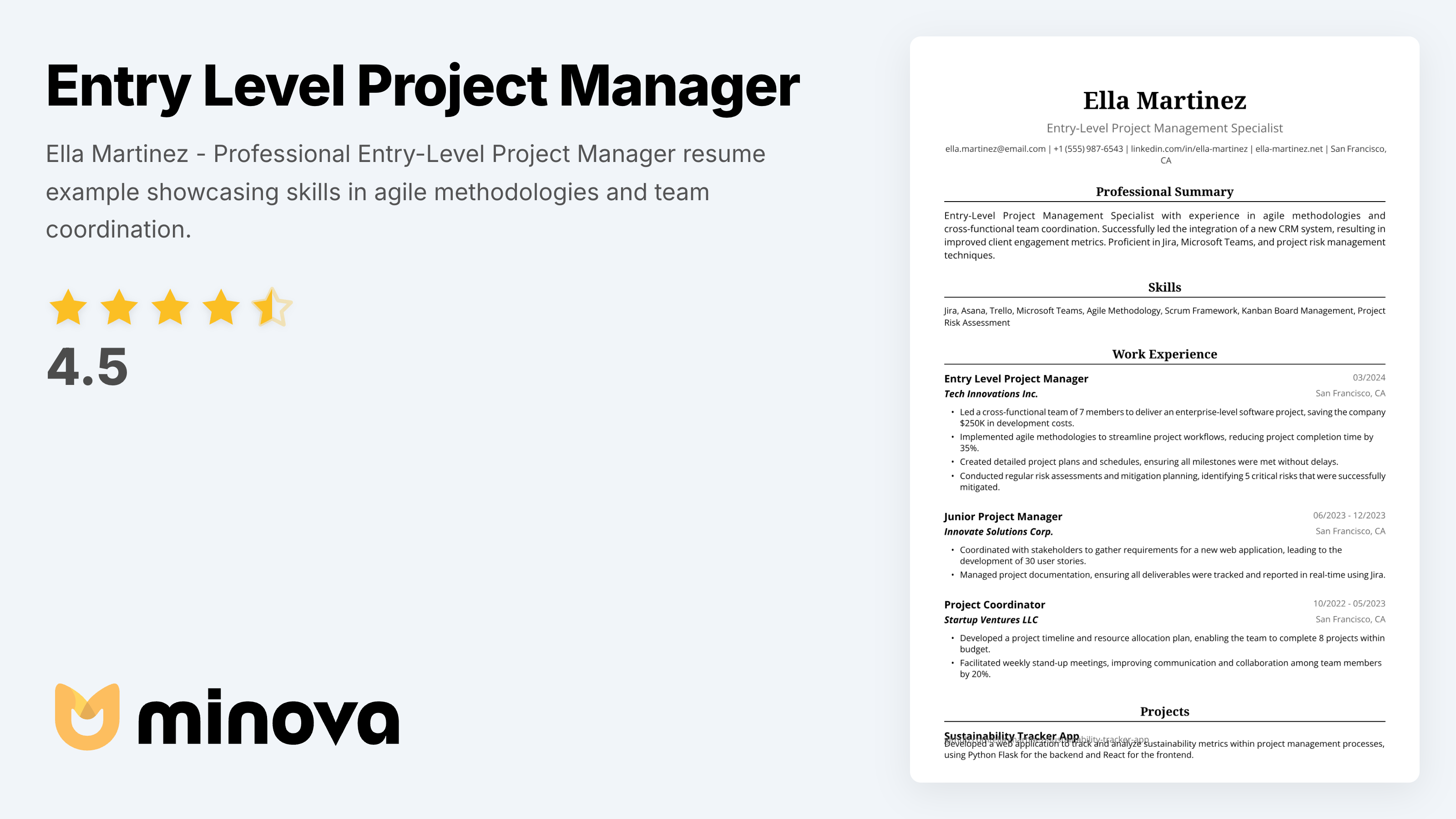 Entry Level Project Manager Resume Example - Professional Template ...