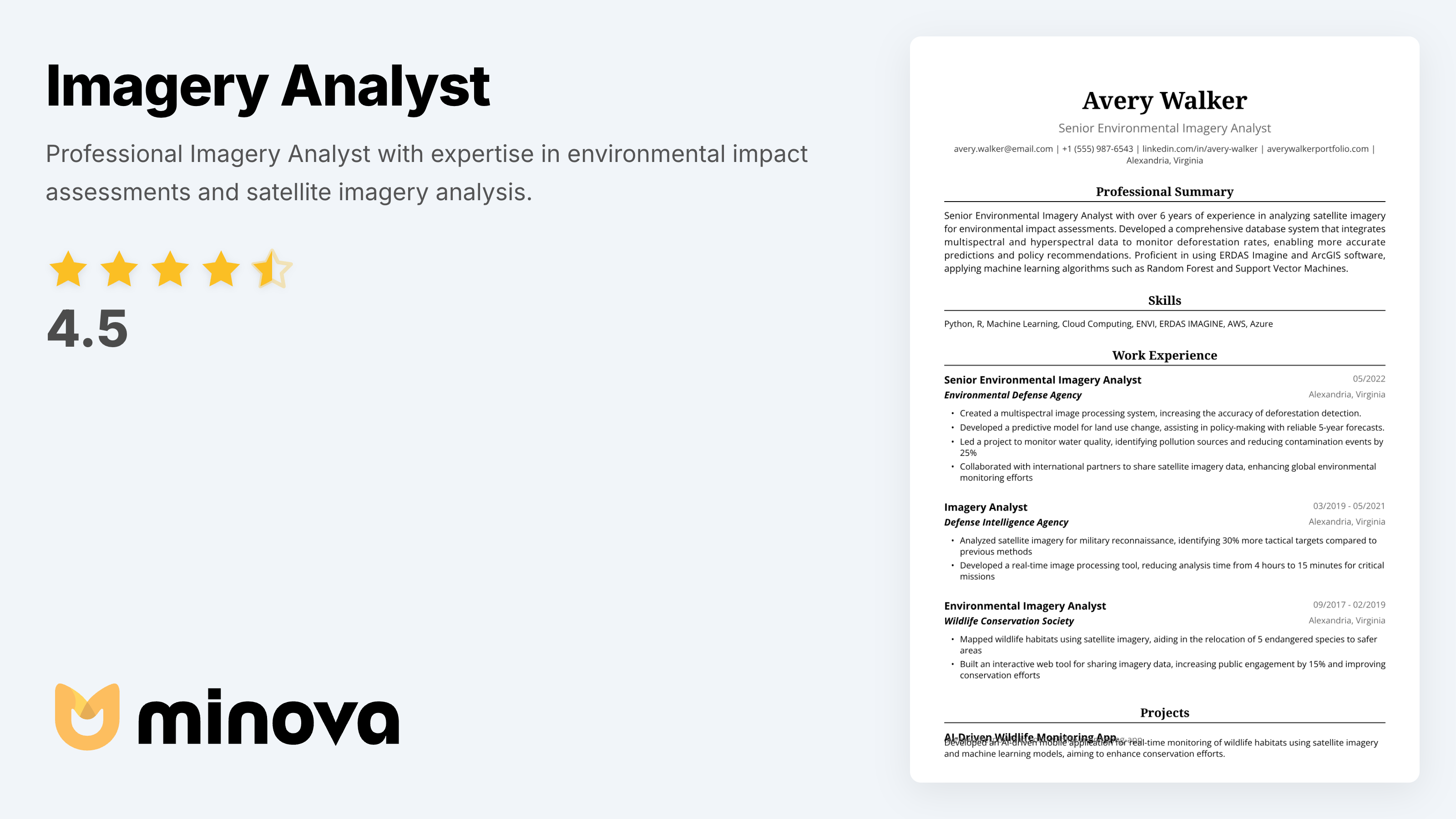 Imagery Analyst Resume Example - Professional Template | Minova ...