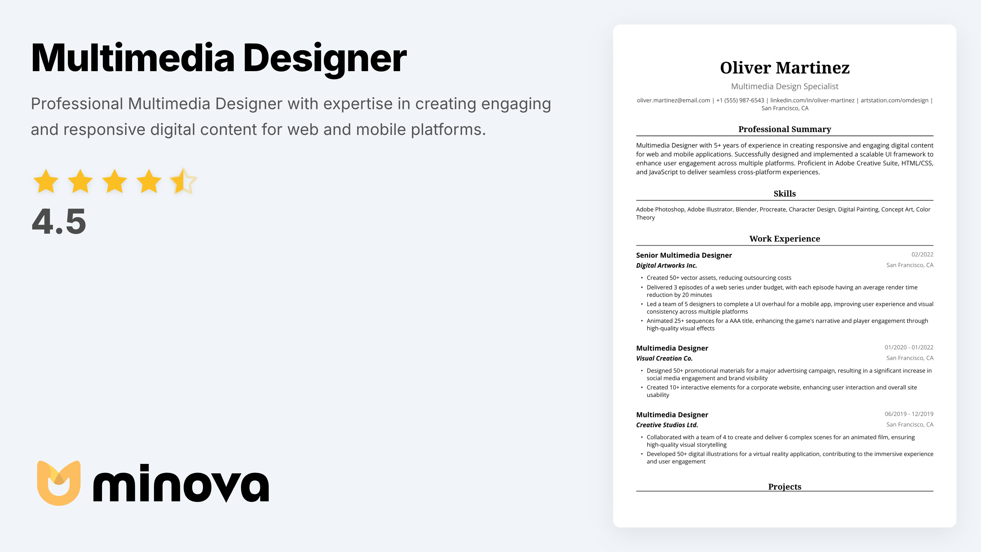 Multimedia Designer Resume Example - Professional Template | Minova ...