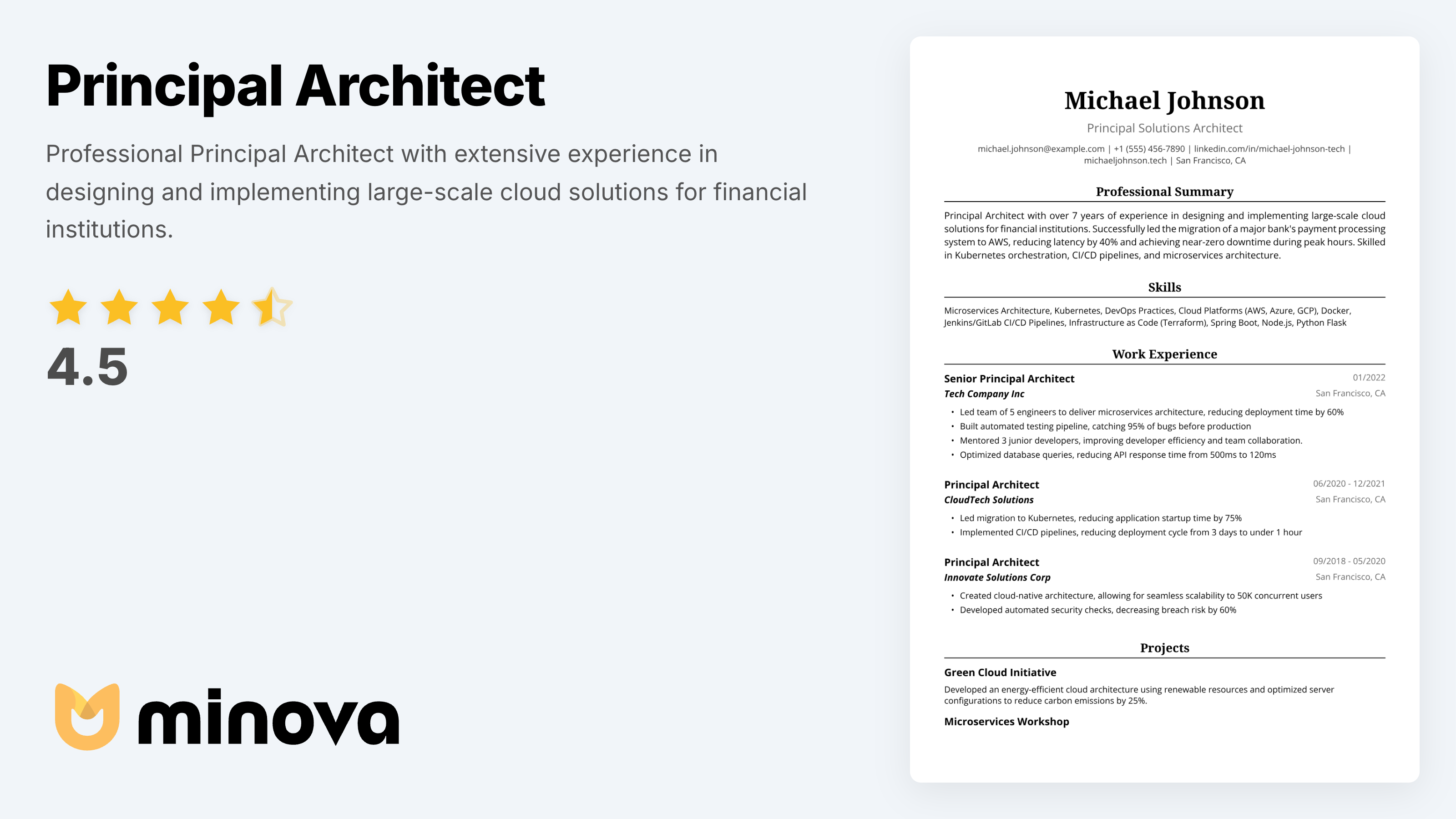 Principal Architect Resume Example - Professional Template | Minova ...