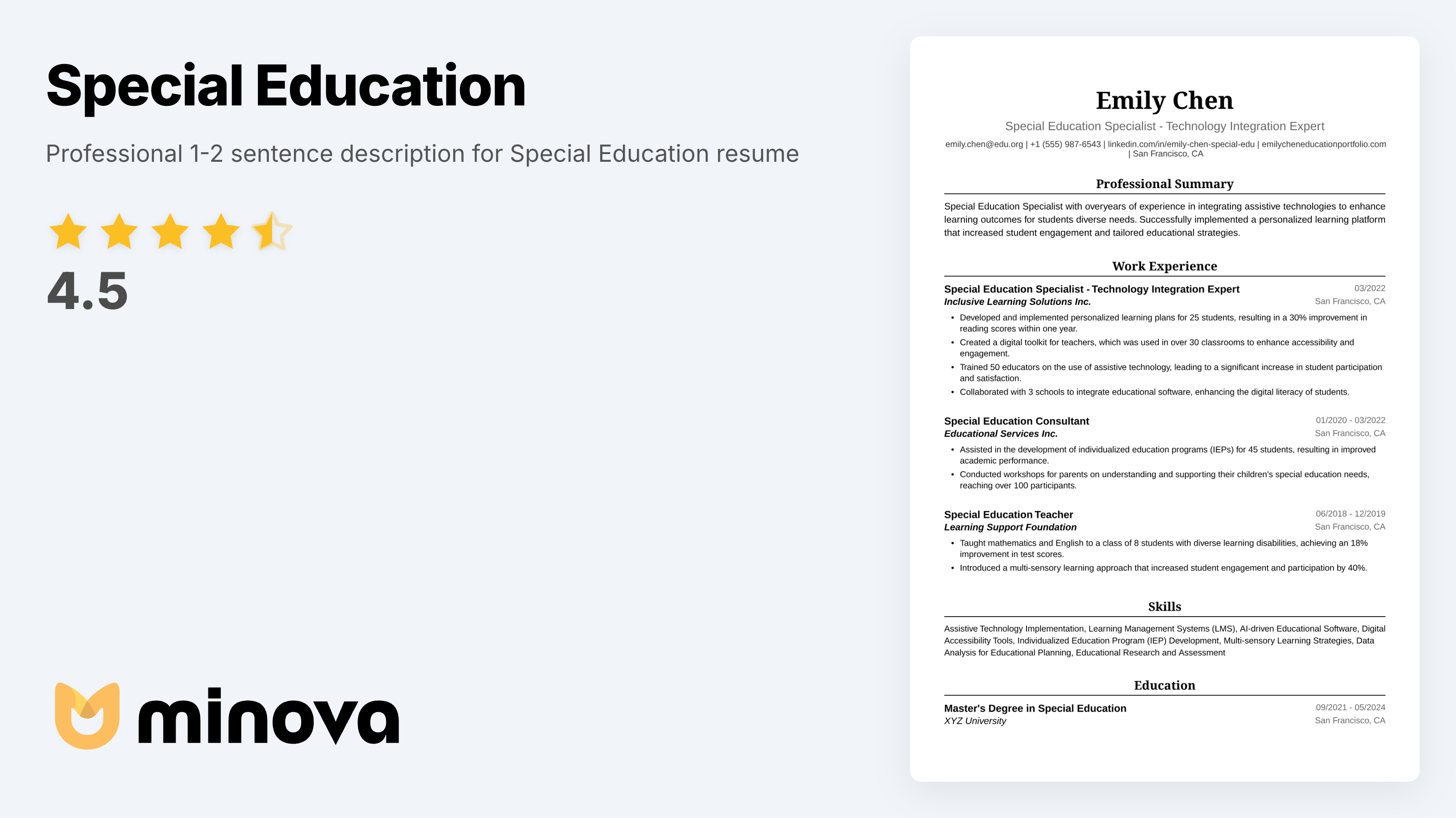 Special Education Resume Example - Professional Template | Minova ...