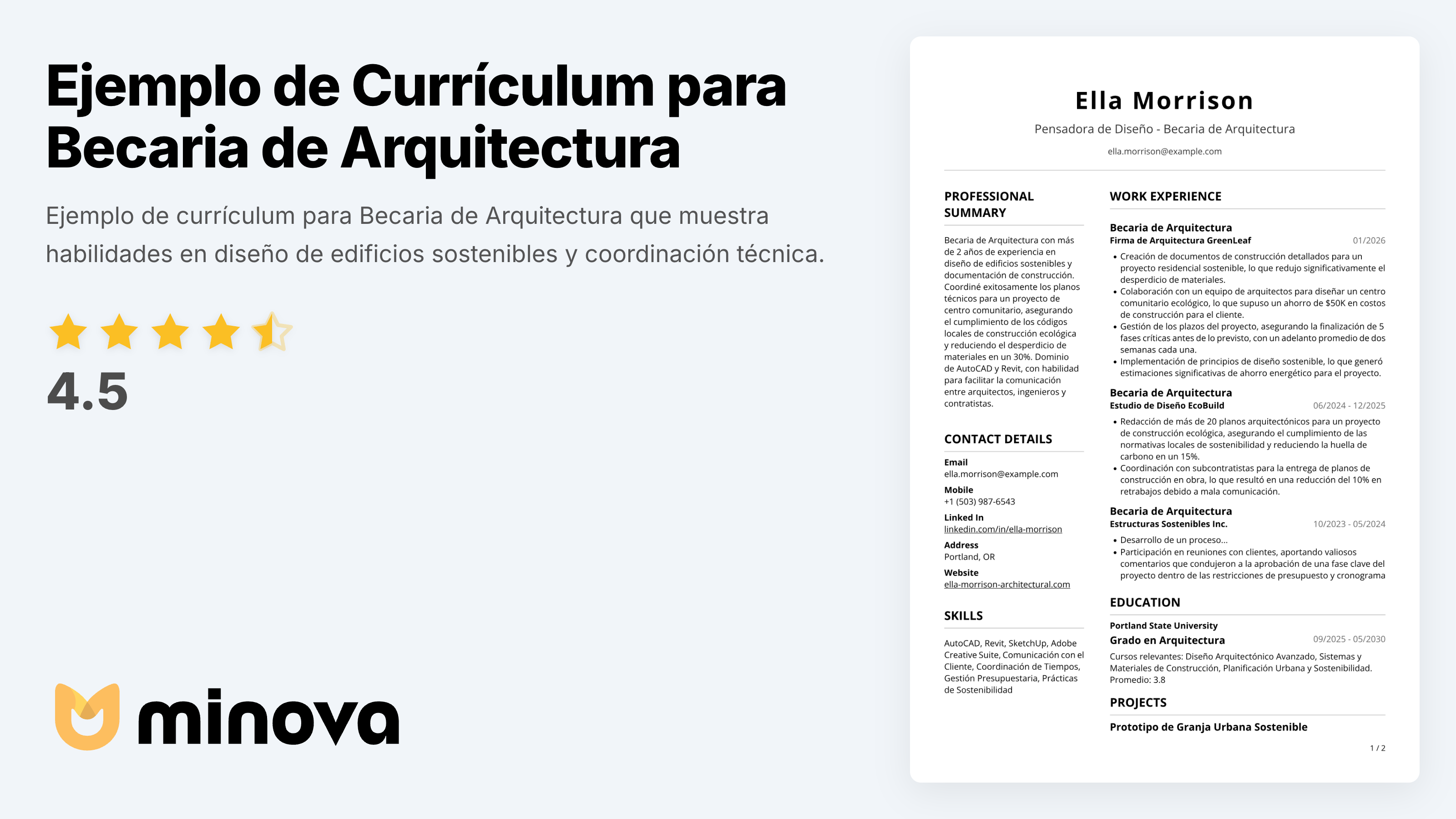 Currículum de Becaria de Arquitectura | Minova - Resume AI Assistant