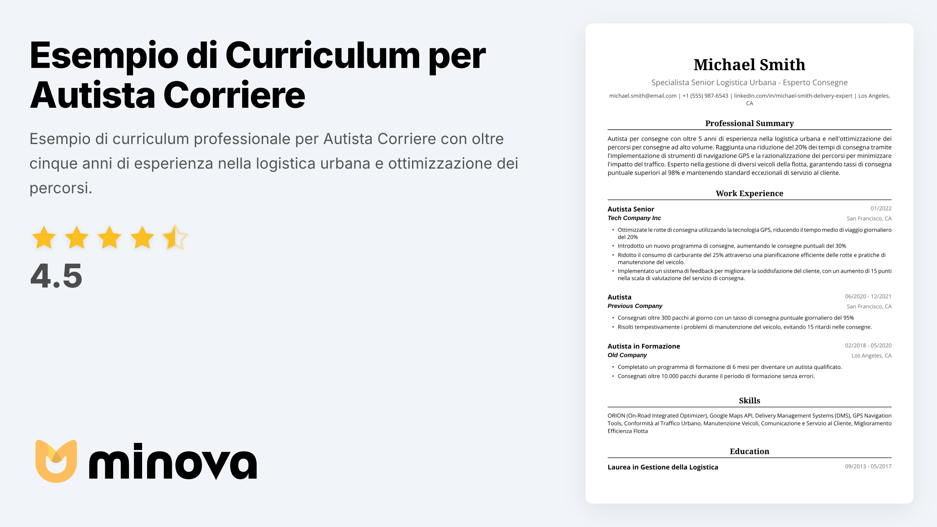 Esempio Curriculum Autista Corriere - Modello Professionale | Minova ...